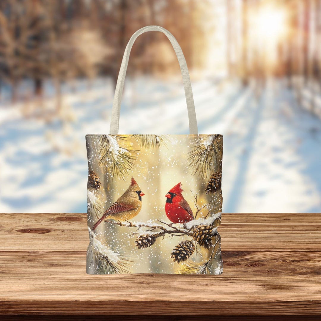 Cardinal Tote Bag, Bird Winter Scene Reusable Grocery Bag, Holiday ...