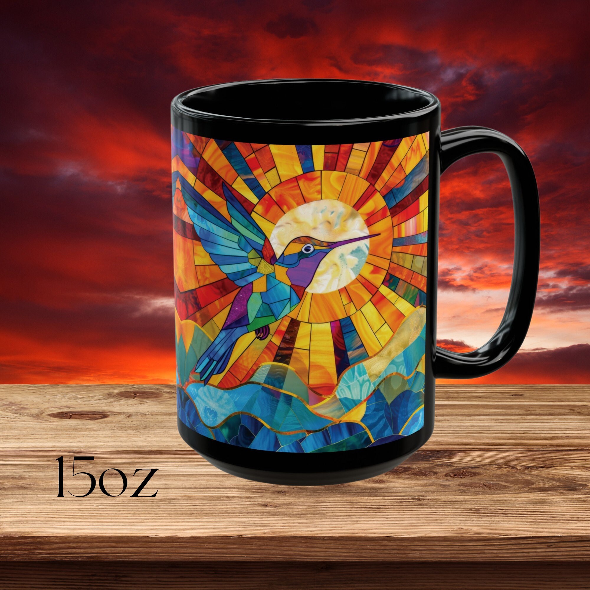 Sun Rays Hummingbird Stained Glass Coffee Mug, Stained Glass Bird Tea ...