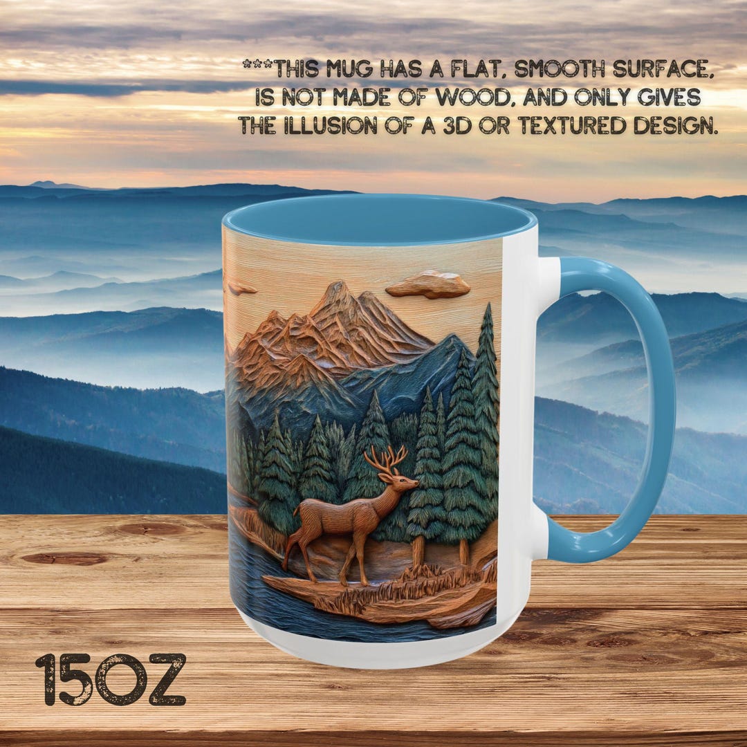 CERAMIC Carved Wood EFFECT Mountain Cabin Mug, Nature Retreat Tea Cup ...