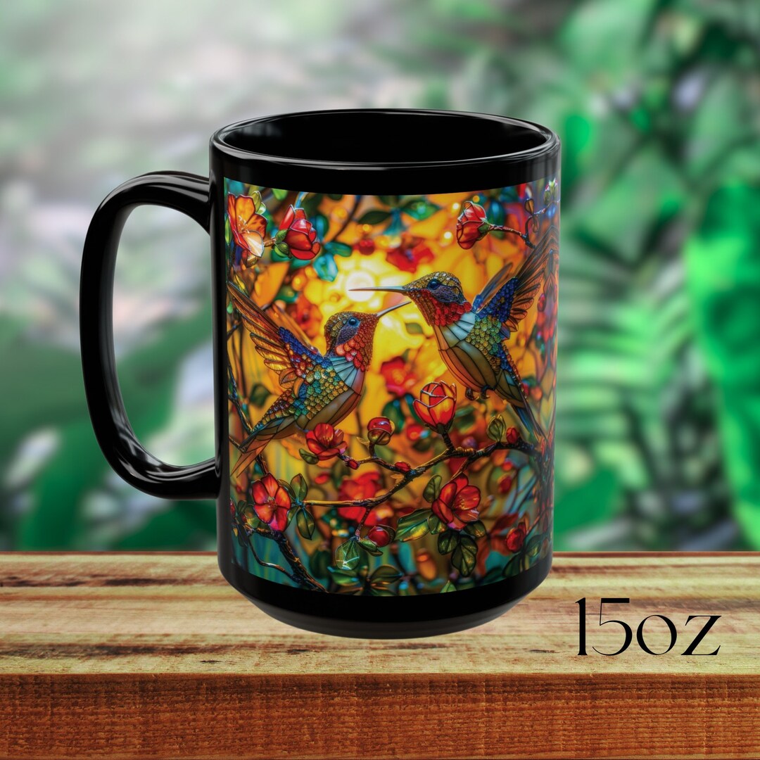 Ceramic Mug 11oz, 15oz, Hummingbird Coffee Mug, Stained Glass Bird Tea ...