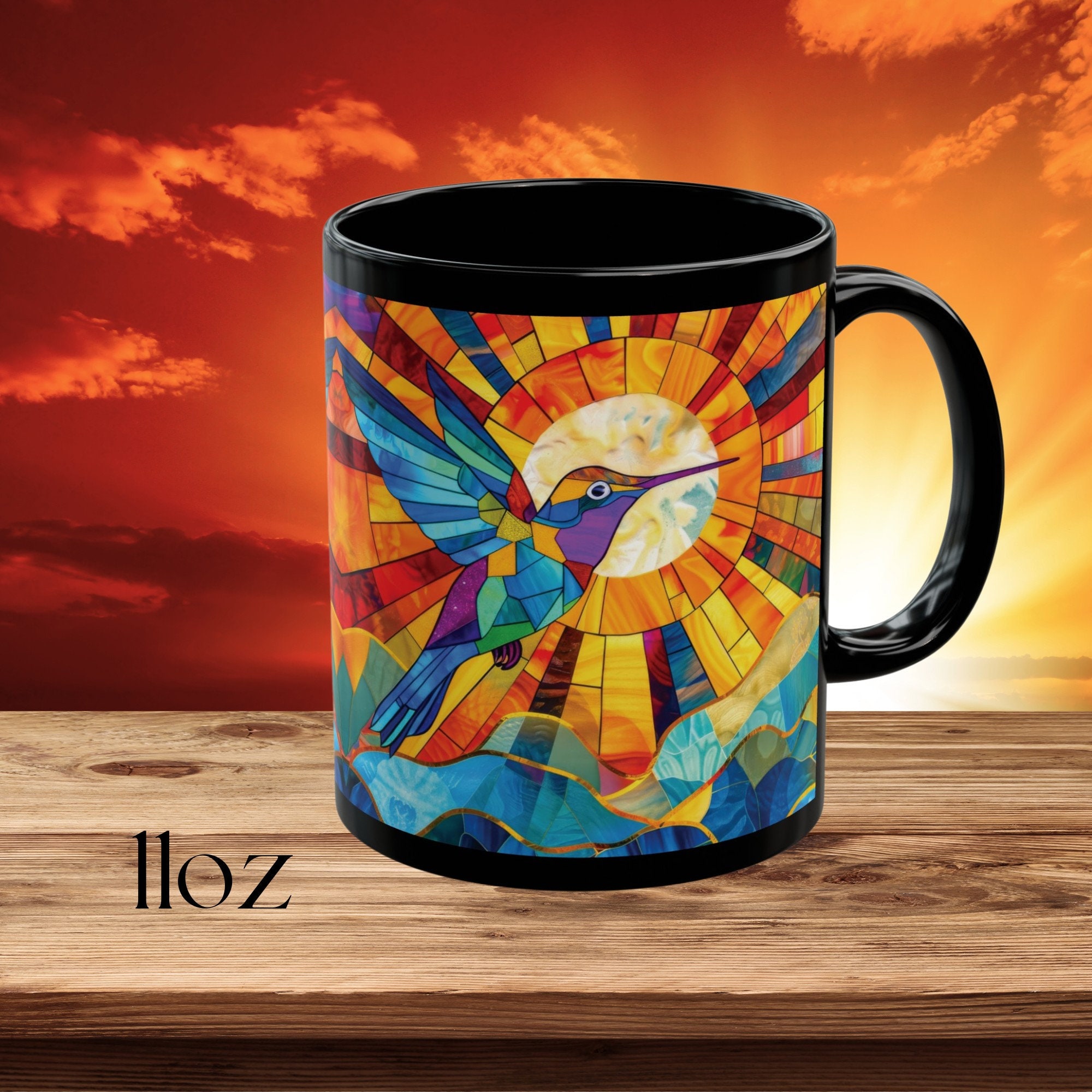 Sun Rays Hummingbird Stained Glass Coffee Mug, Stained Glass Bird Tea ...