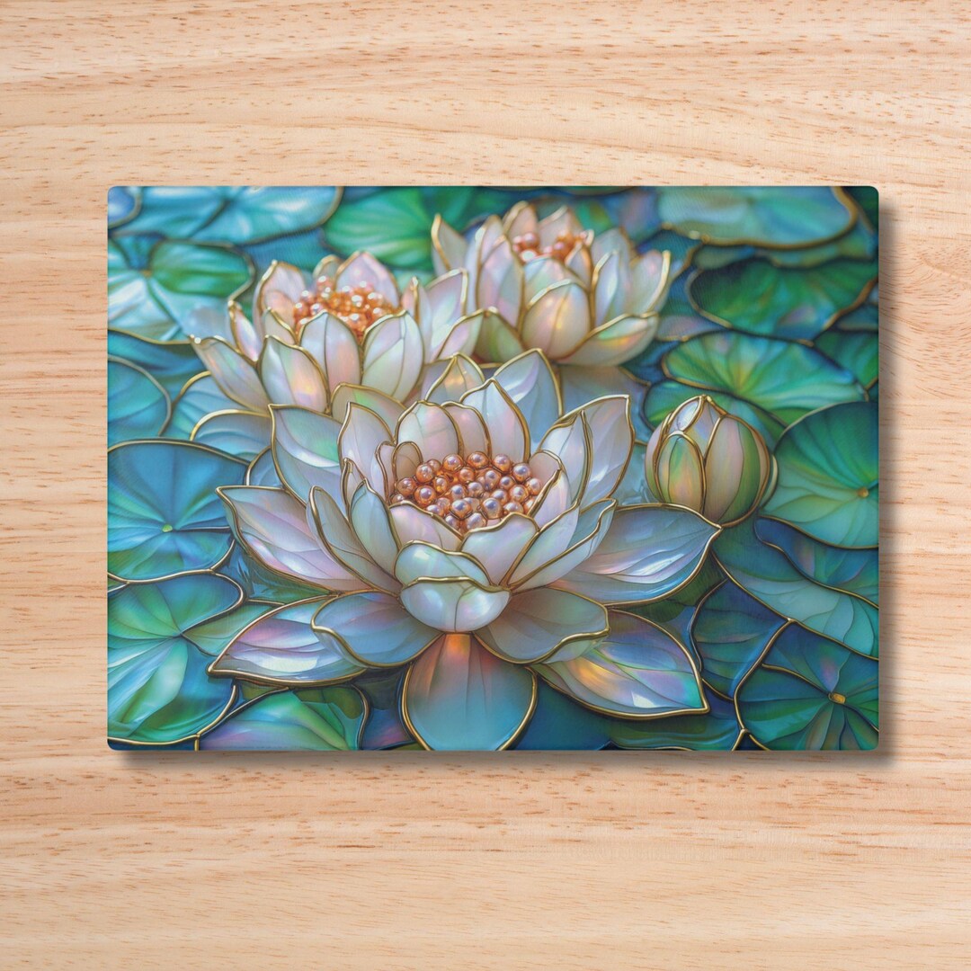 Lotus Glass Cutting Board, Floral Kitchen Decor, Water Lily ...