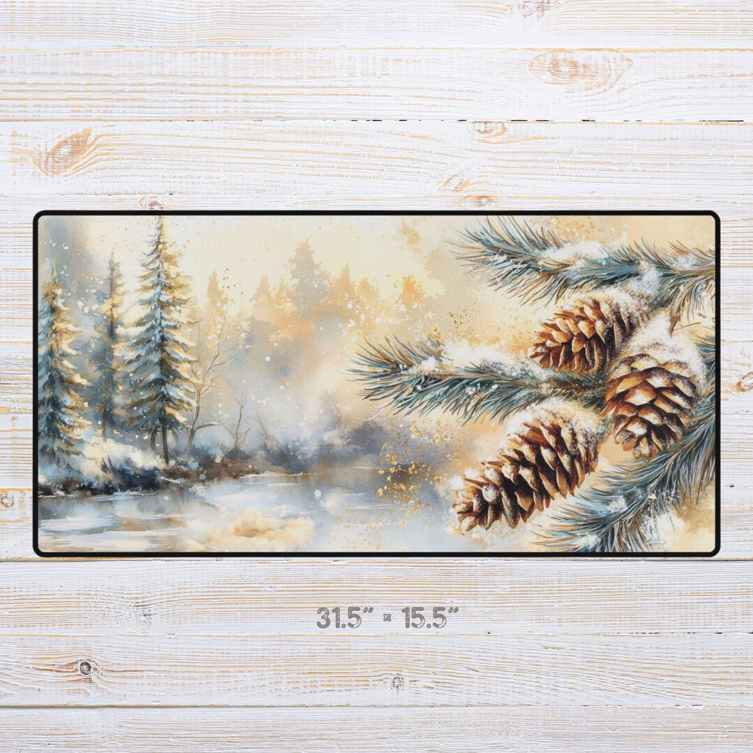Snowy Pine Desk Mat, Winter Mouse Pad, Gaming Forest Desk Decor ...