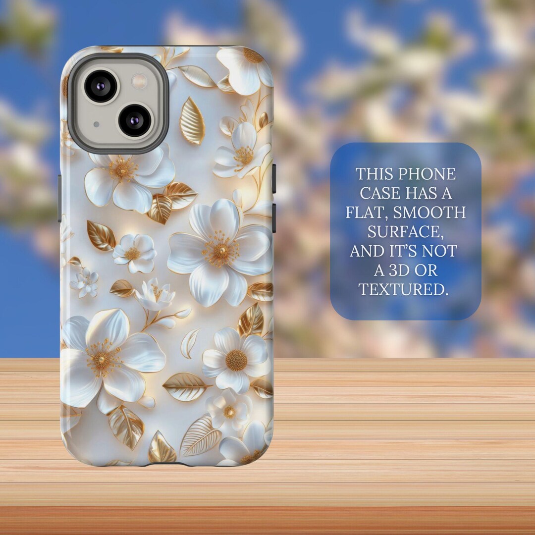 Cherry Blossom Phone Case, White Gold Flowers Cover, Spring Bloom ...