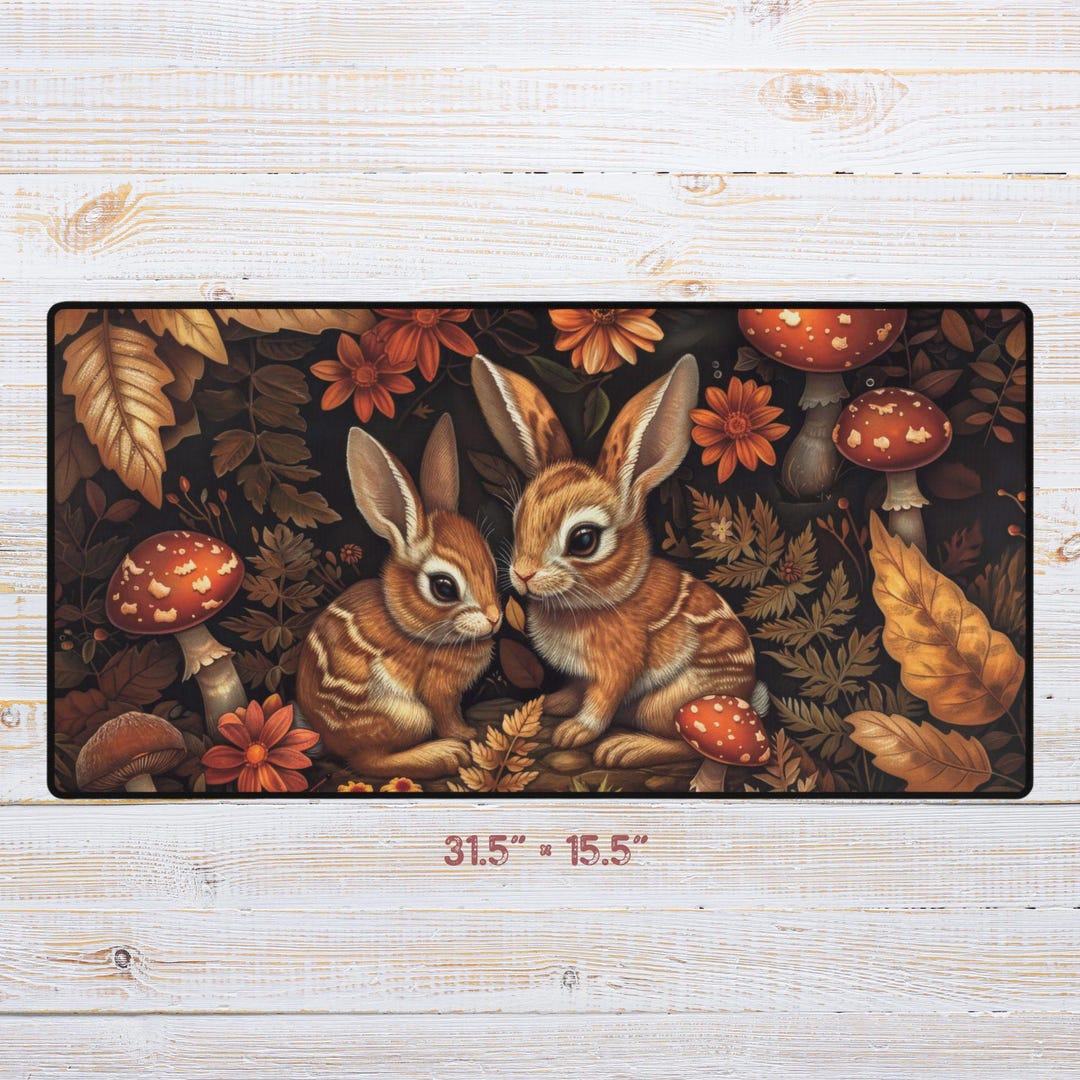 Cute Bunnies Desk Mat, Whimsical Forest Desk Mat, Cottagecore Desk Mat ...