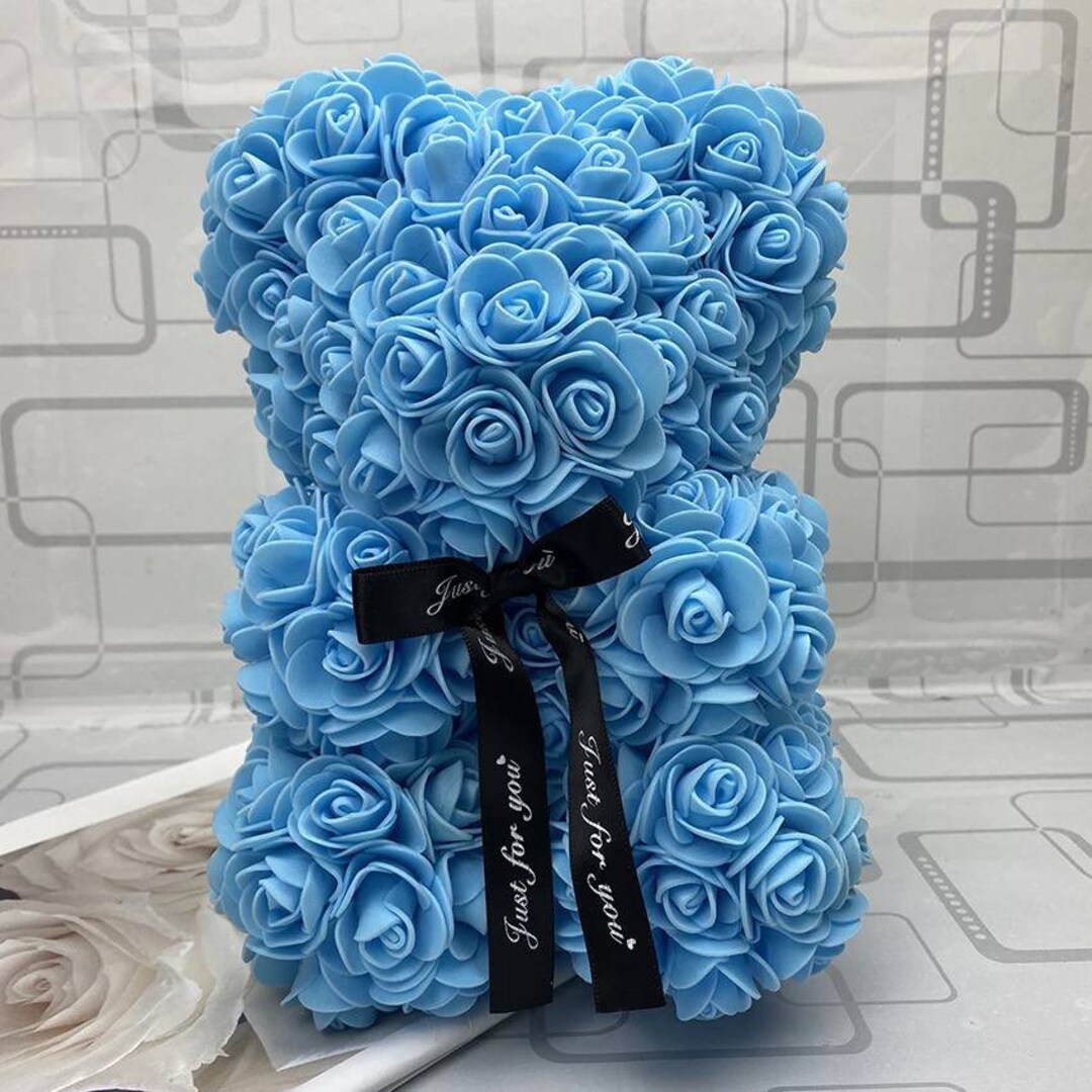 Blue Mumbles Plush Rose Bear With Box Bear Rose - Etsy