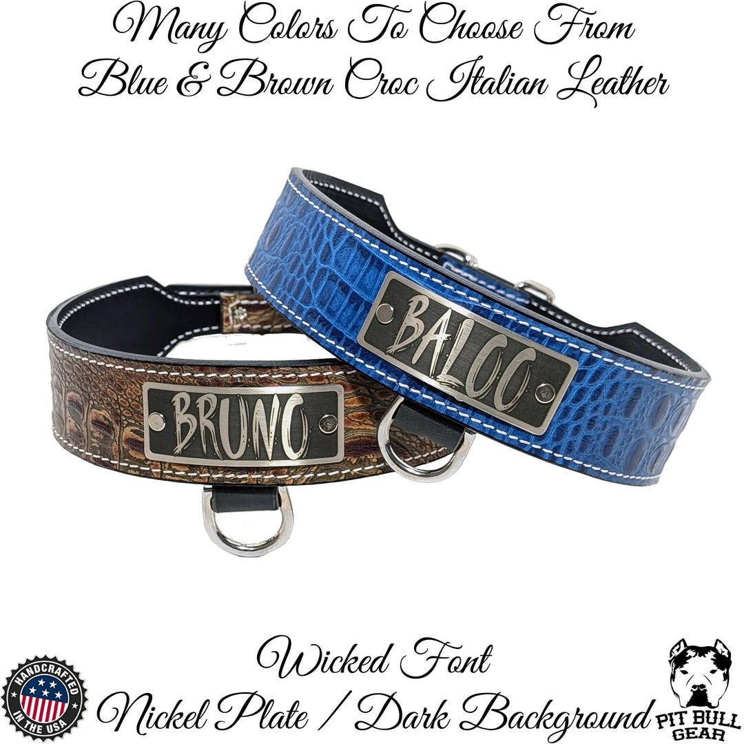 Custom 2" Wide Tapered Leather Dog Collar With Engraved Name Plate ...