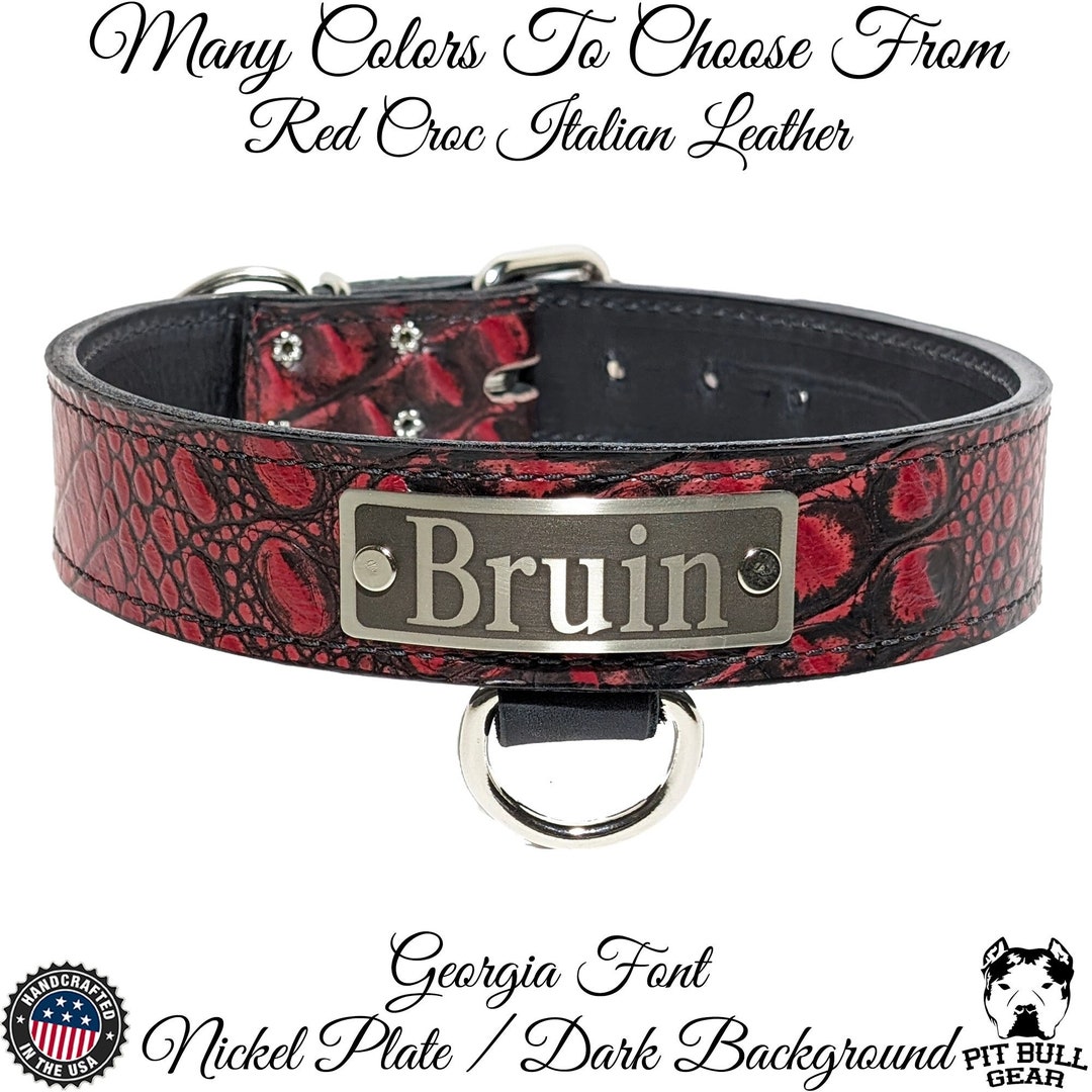 Leather Dog Collar, Personalized Name Plate Leather Dog Collar, Strong ...