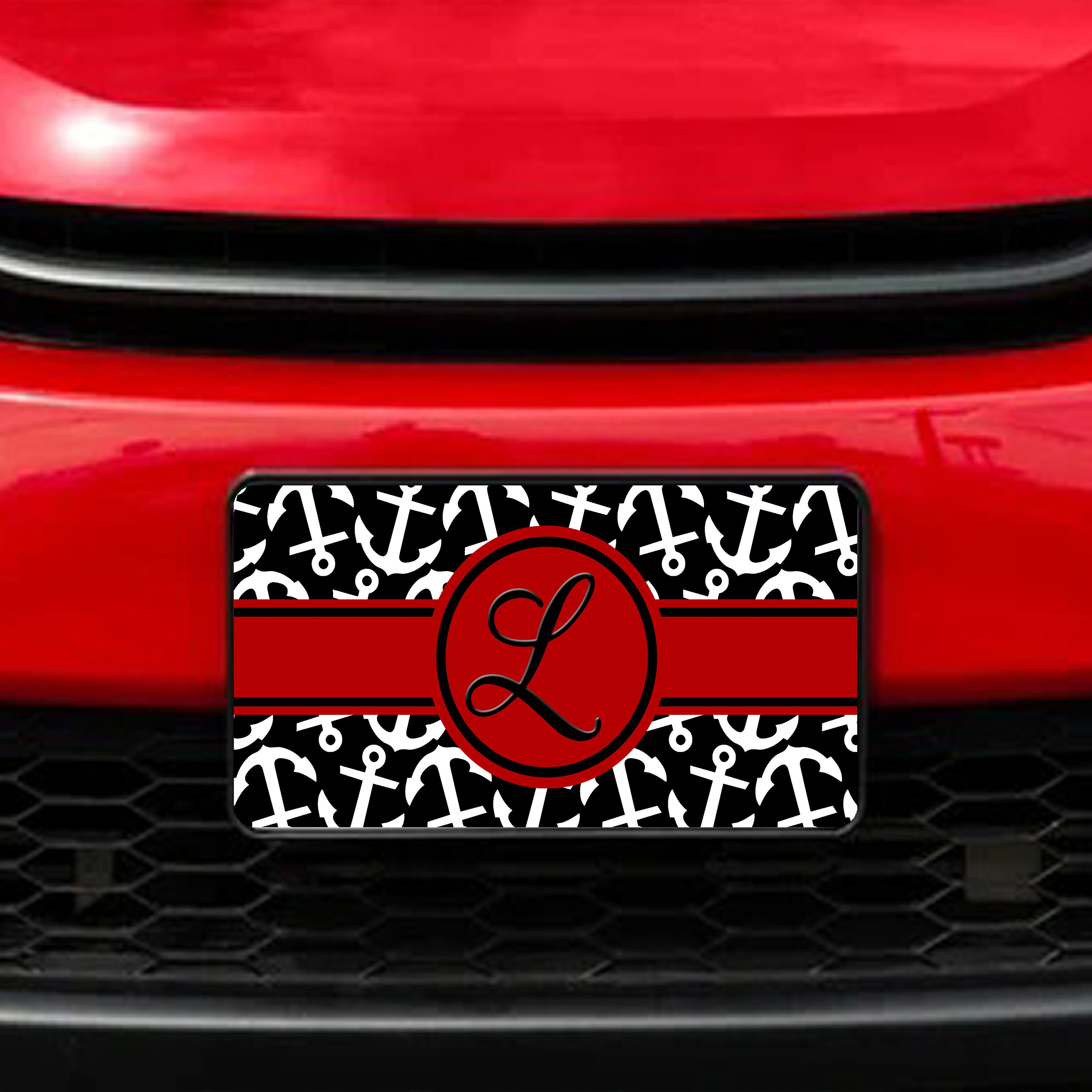 Anchor Striped Monogram Car Tag Anchor Striped Monogram Car Tag - Etsy