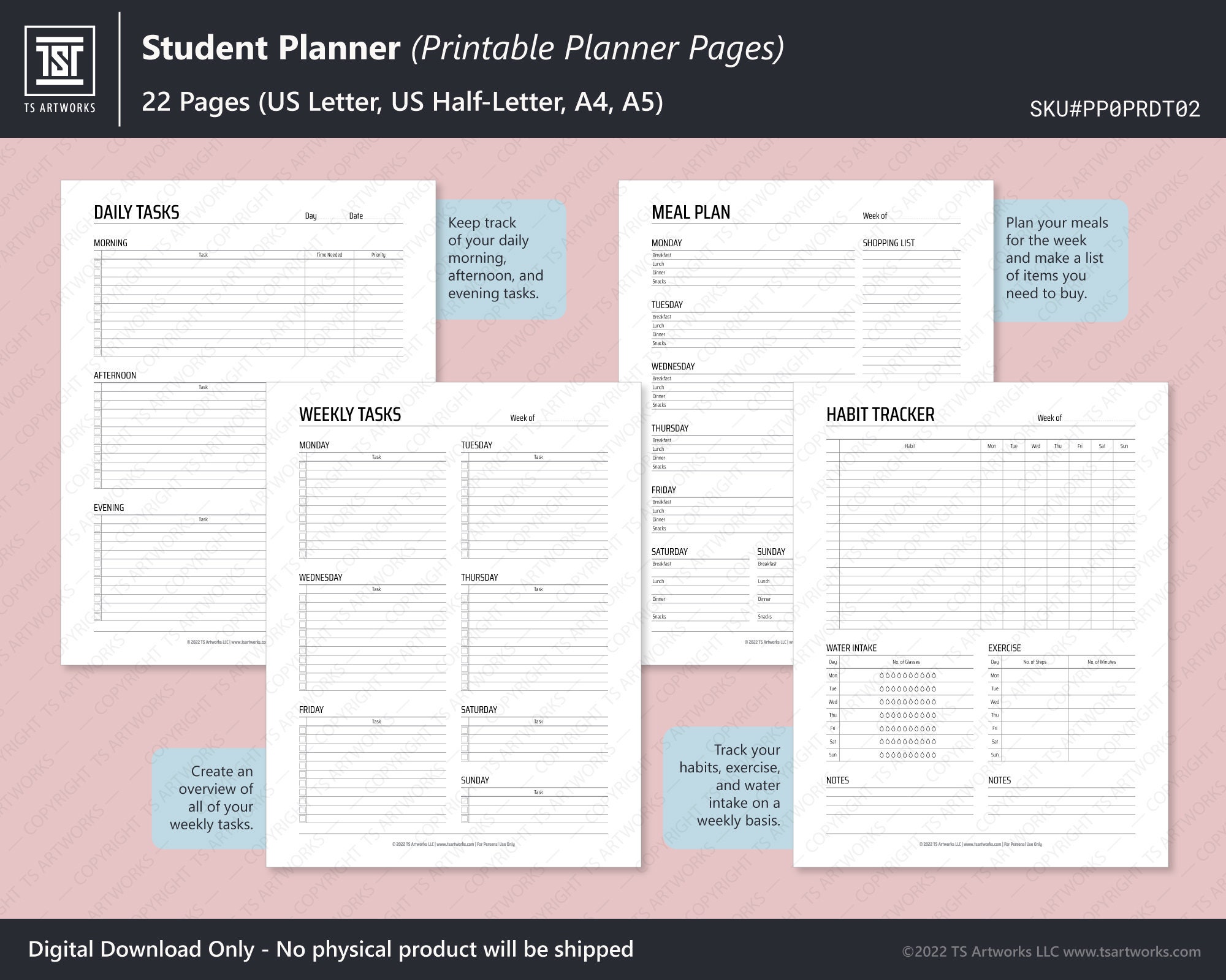 Student Planner. Printable Planner Pages US Letter US - Etsy