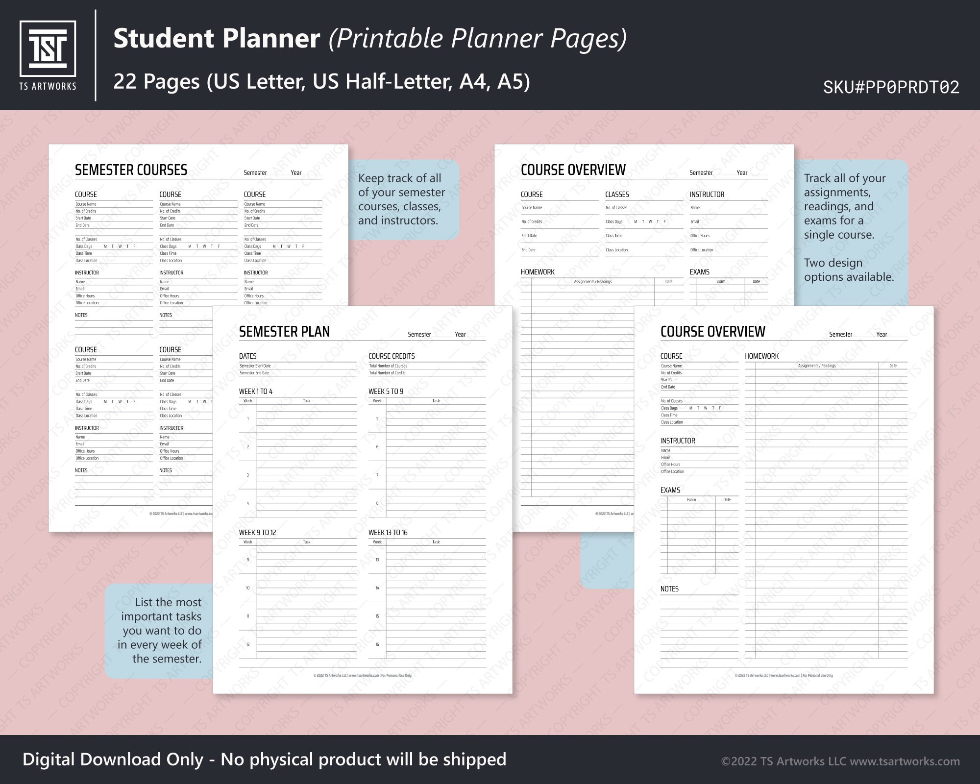 Student Planner. Printable Planner Pages US Letter US - Etsy