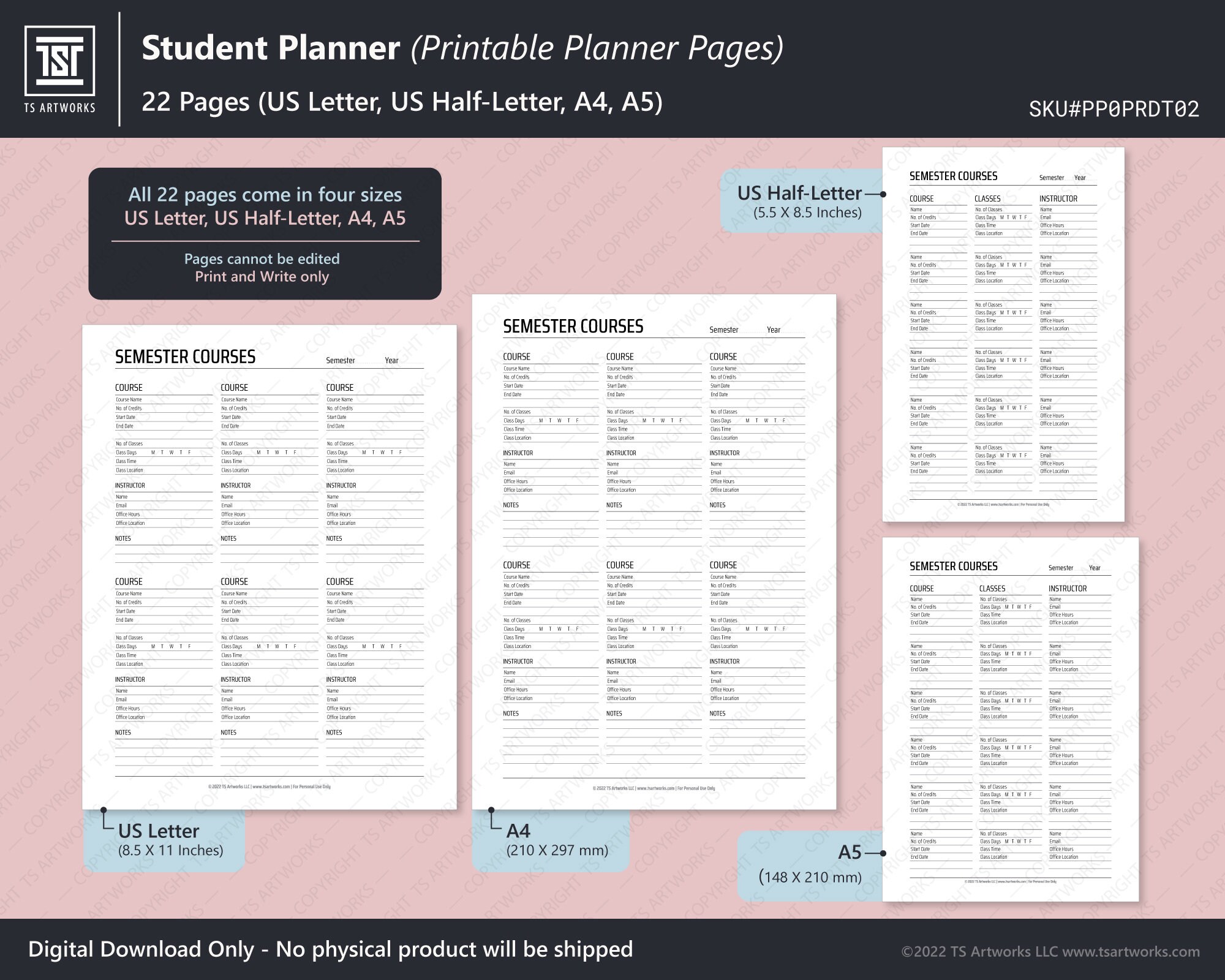 Student Planner. Printable Planner Pages US Letter US - Etsy
