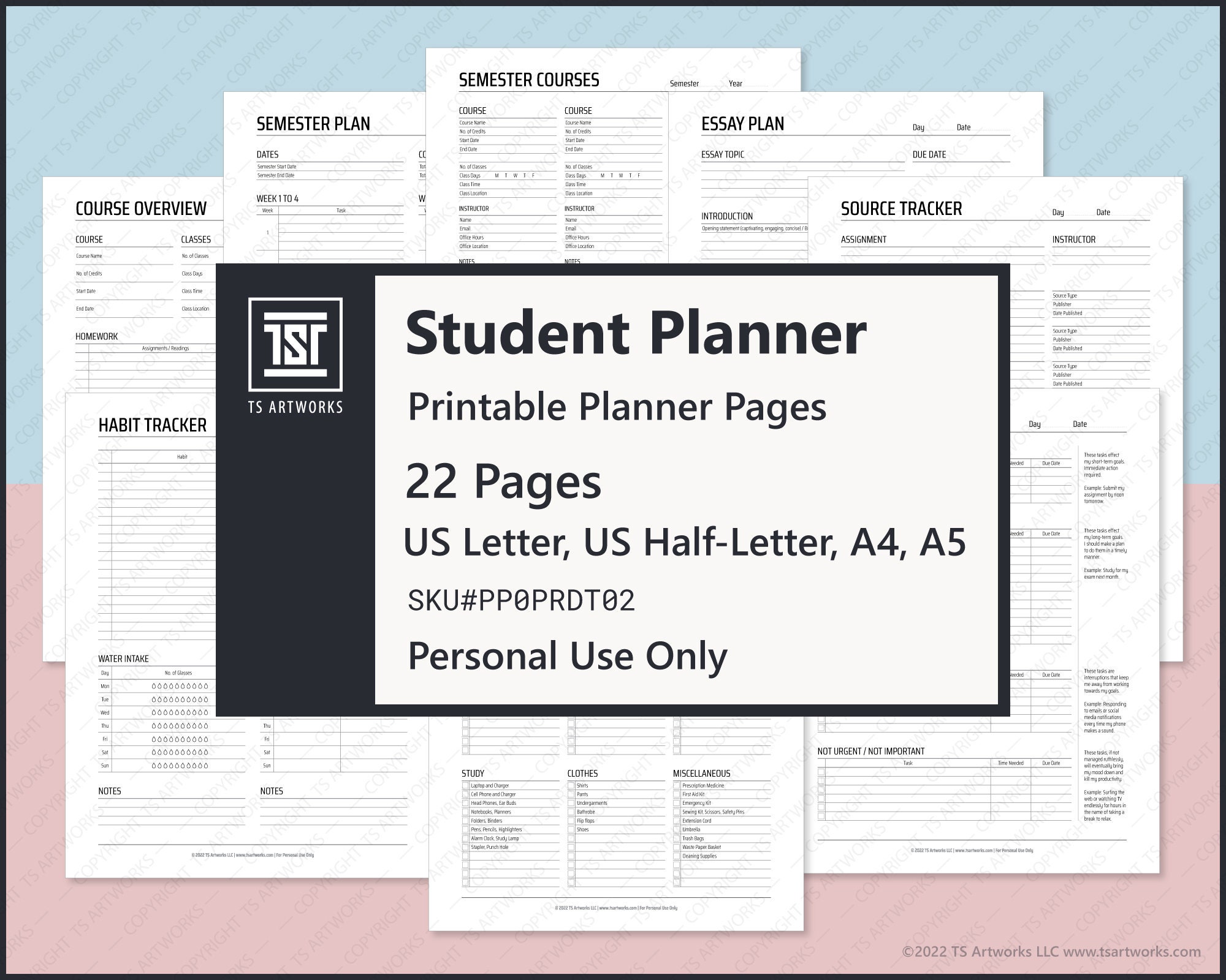 Student Planner. Printable Planner Pages US Letter US - Etsy