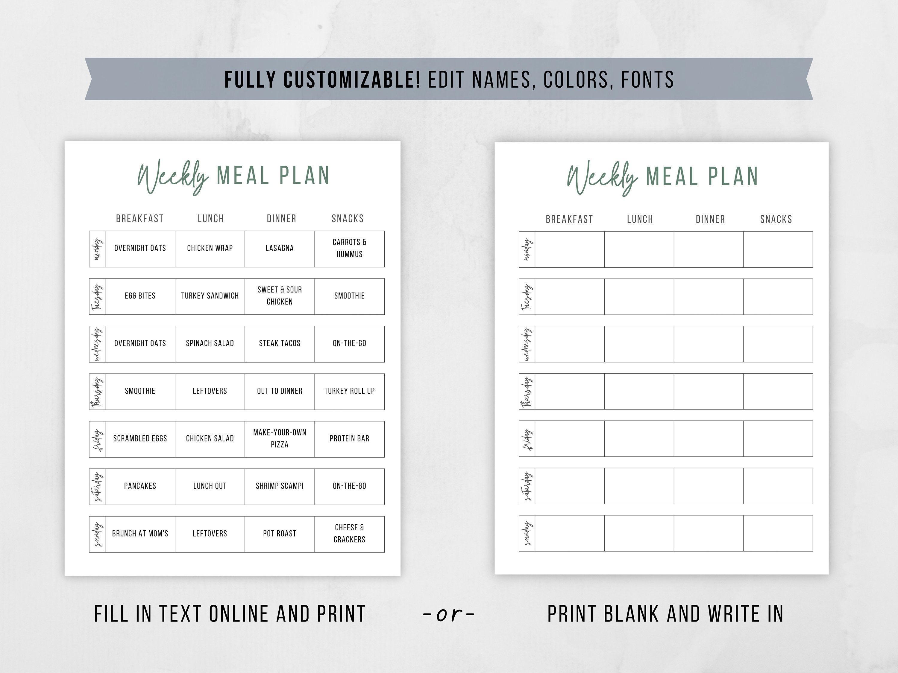 Simple Weekly Meal Planner BUNDLE, Favorite Meals, Menu Plan, Wellness ...