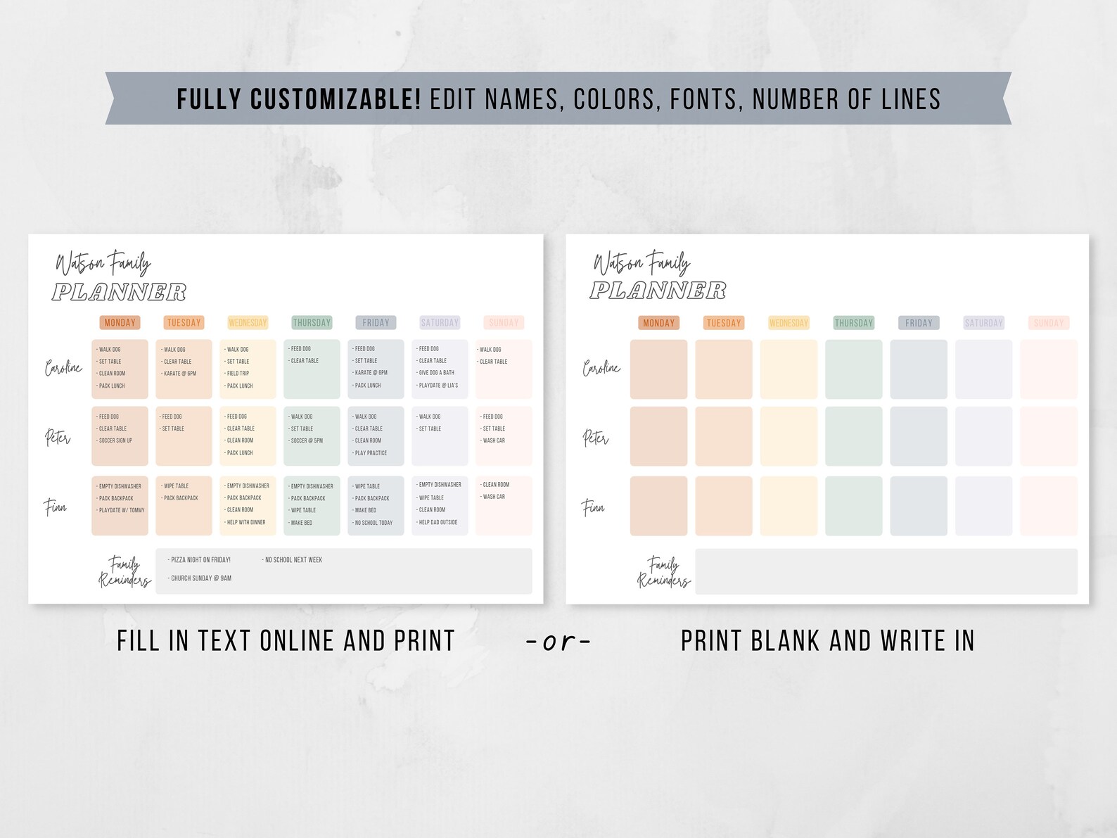 Printable Editable Family Planner | Digital Instant Download | Weekly ...
