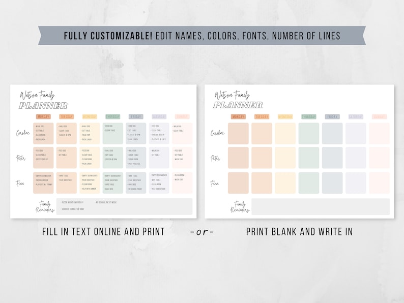 Printable Editable Family Planner | Digital Instant Download | Weekly ...