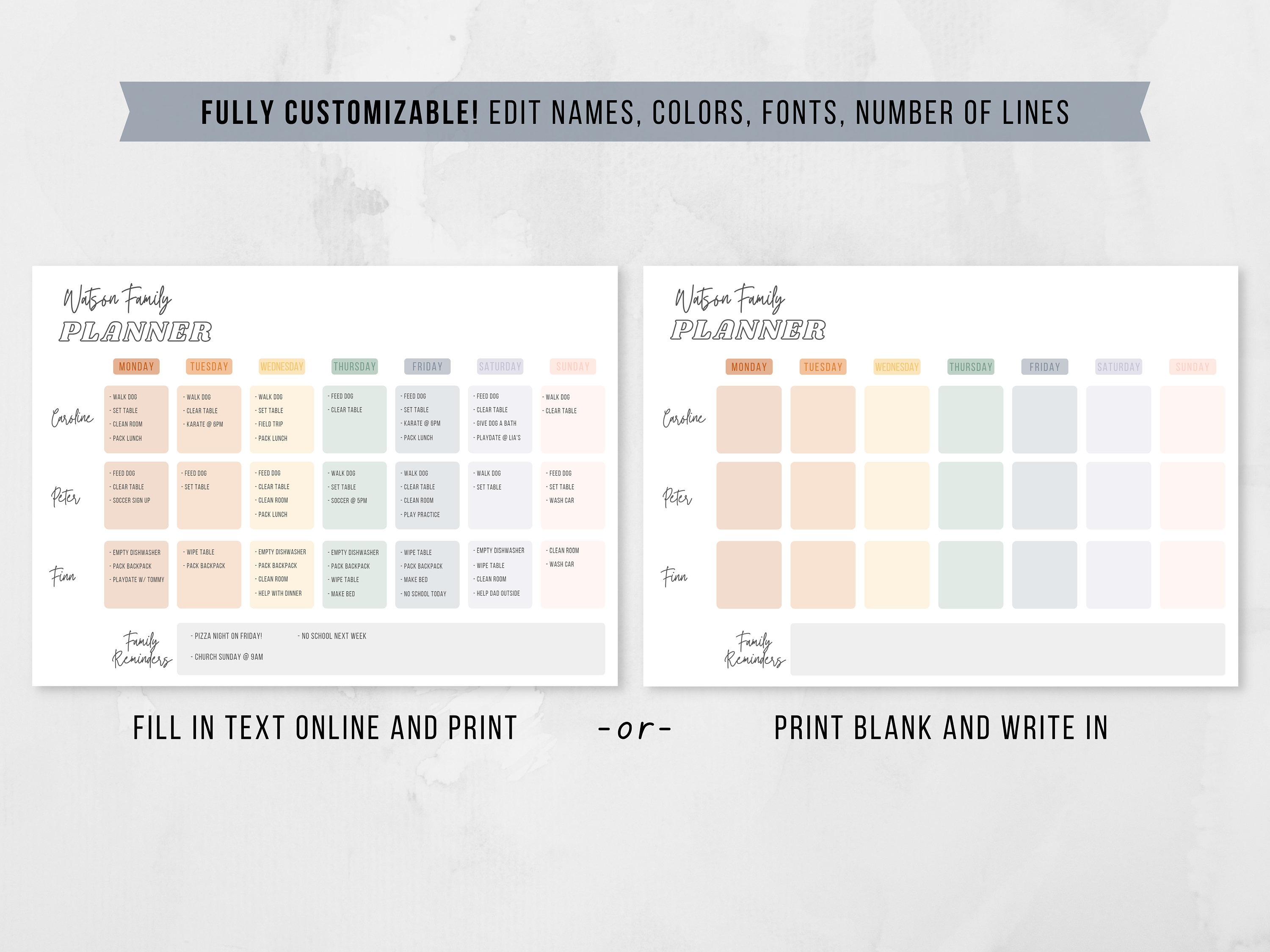 Printable Editable Family Planner | Digital Instant Download | Weekly ...