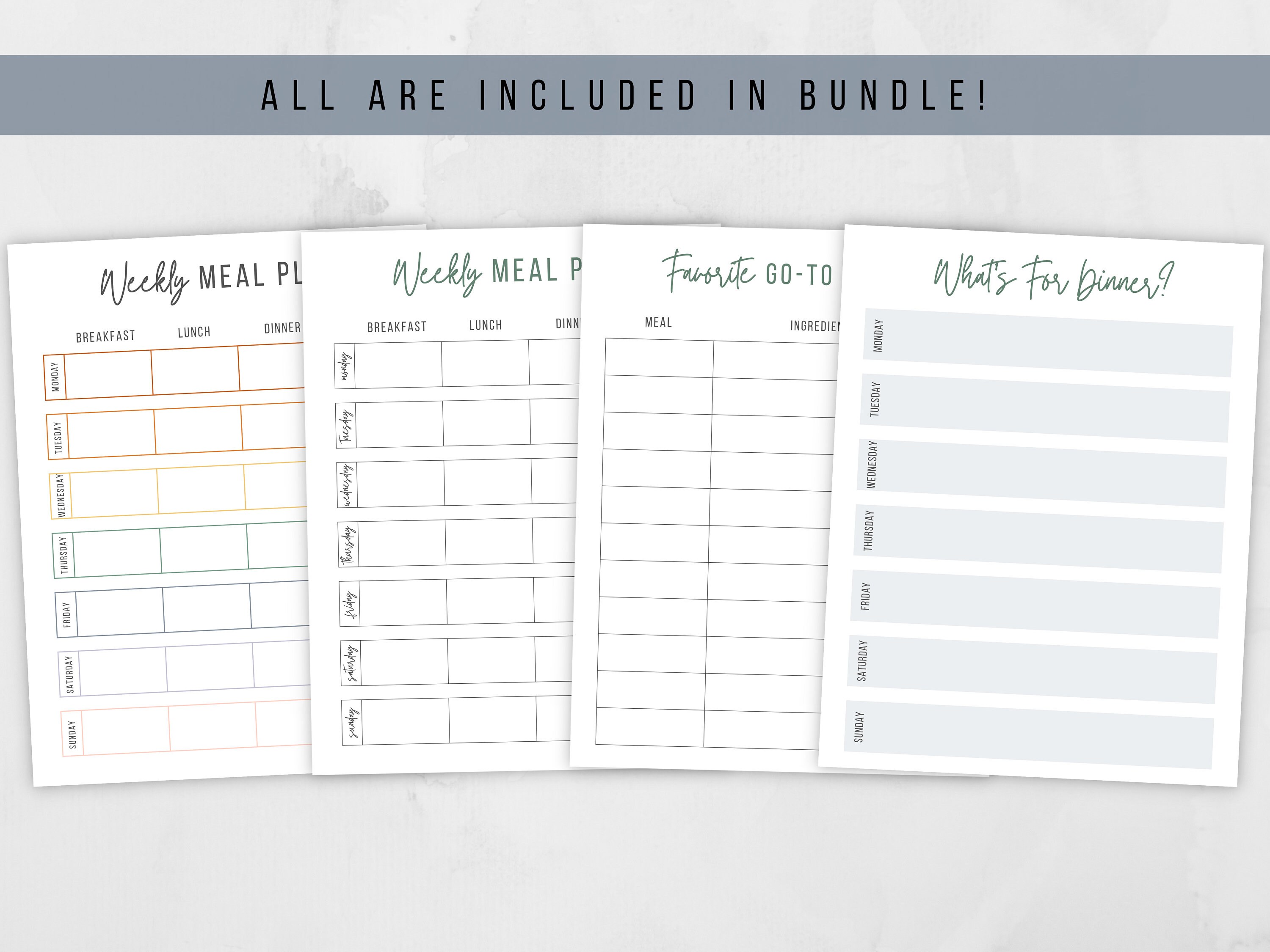 Simple Weekly Meal Planner BUNDLE, Favorite Meals, Menu Plan, Wellness ...