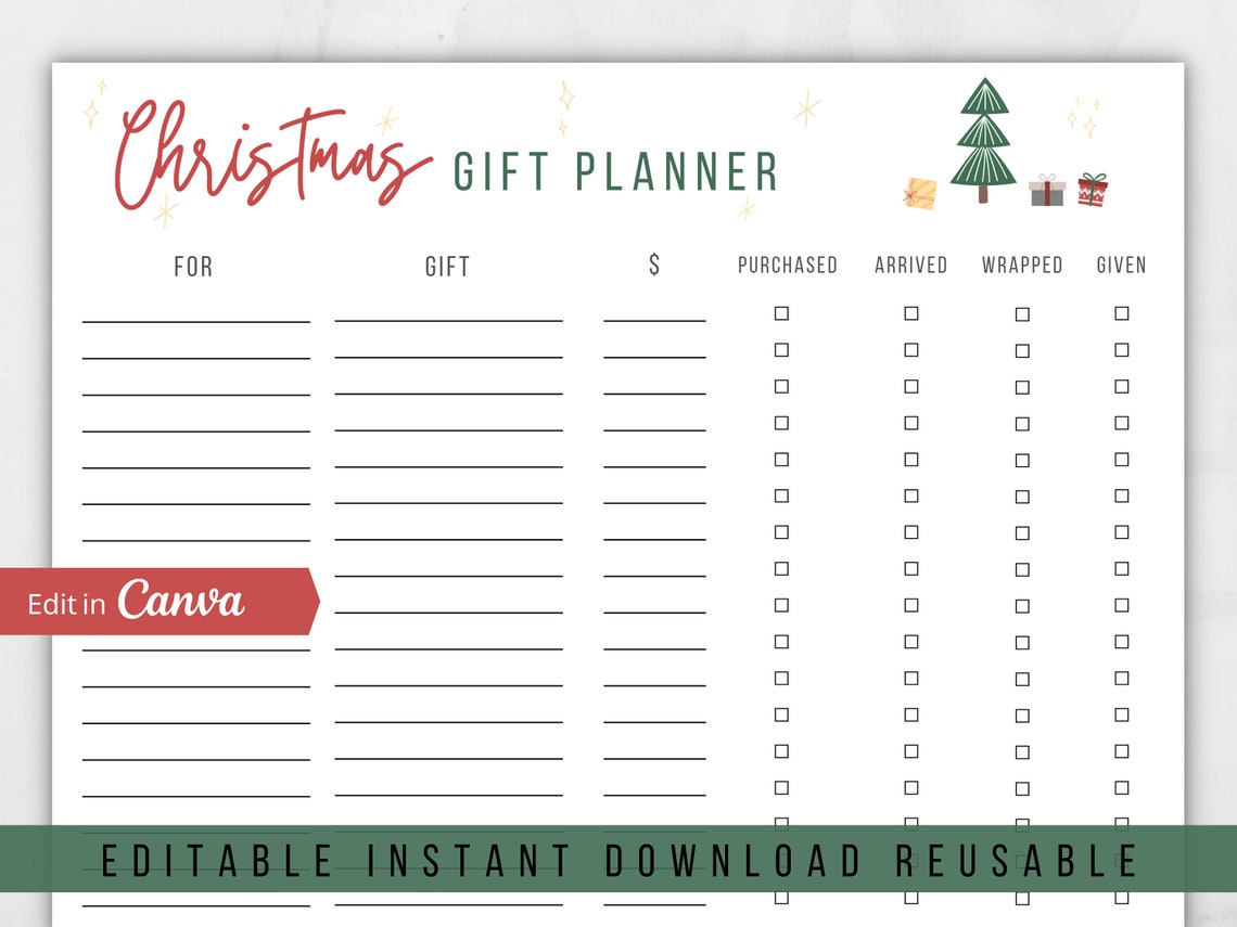Christmas Gift Tracker, Holiday Planner, Christmas Planner, Christmas ...