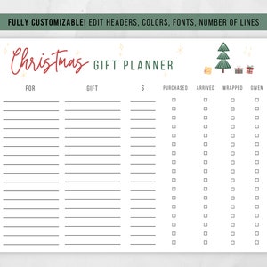 Christmas Gift Tracker, Holiday Planner, Christmas Planner, Christmas ...