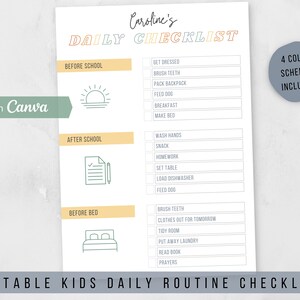 Editable Kids Daily Routine Checklist | Back to School Routine | Chore ...