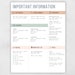 Babysitter Information Sheet Emergency Contact Info - Etsy