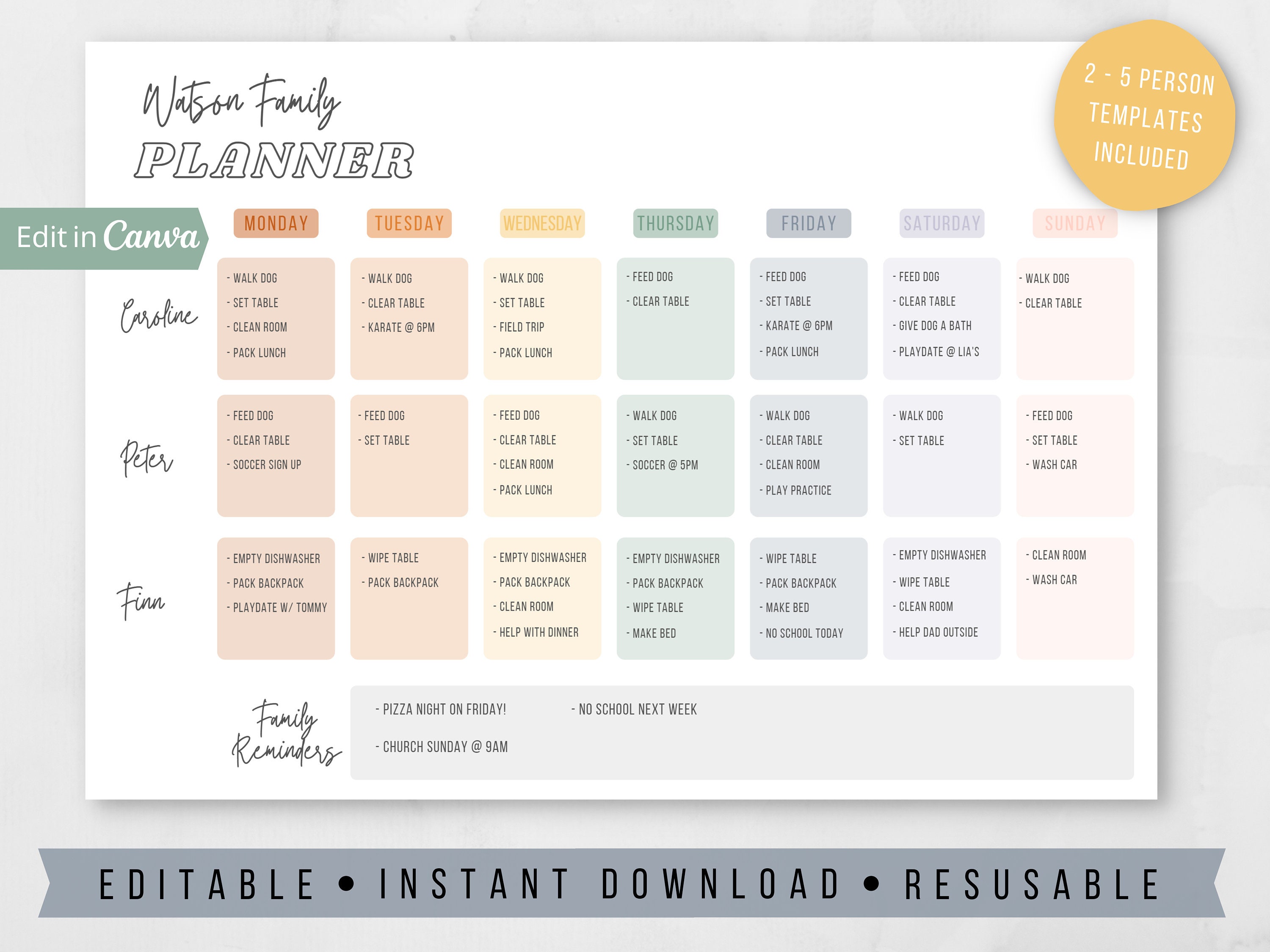 Printable Editable Family Planner | Digital Instant Download | Weekly ...