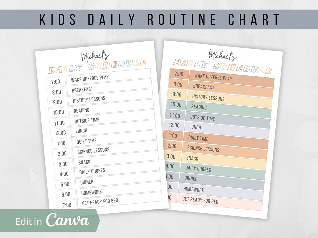 Printable Editable Kids Daily Schedule | Homeschool Schedule | Daily ...