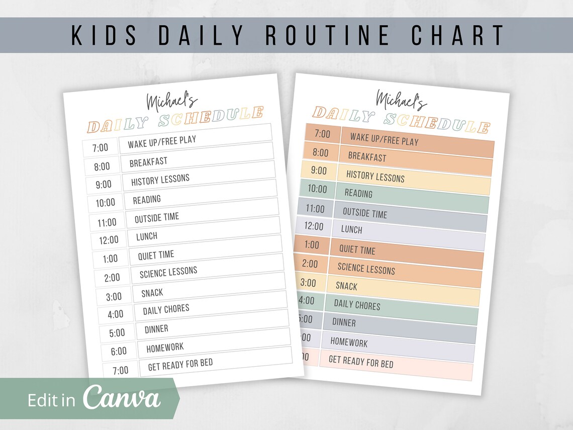 Printable Editable Kids Daily Schedule | Homeschool Schedule | Daily ...