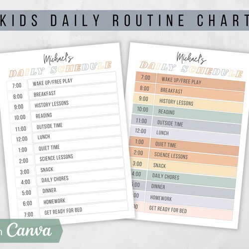 Printable Editable Kids Daily Schedule Homeschool Schedule - Etsy