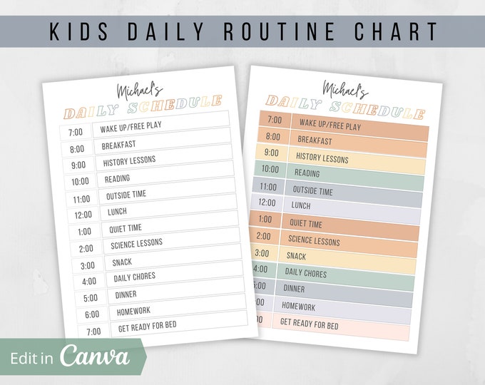 Printable Editable Kids Daily Schedule Homeschool Schedule Daily School ...