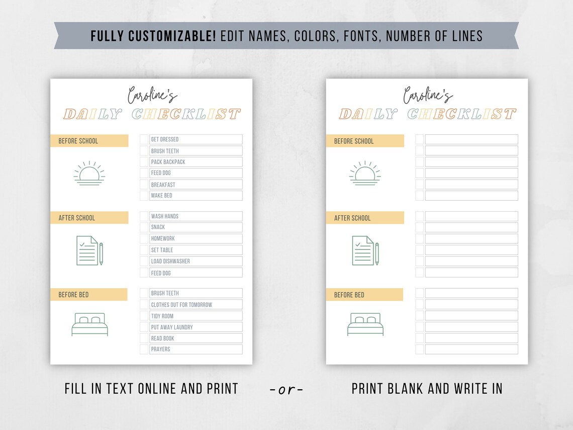 Editable Kids Daily Routine Checklist | Back to School Routine | Chore ...
