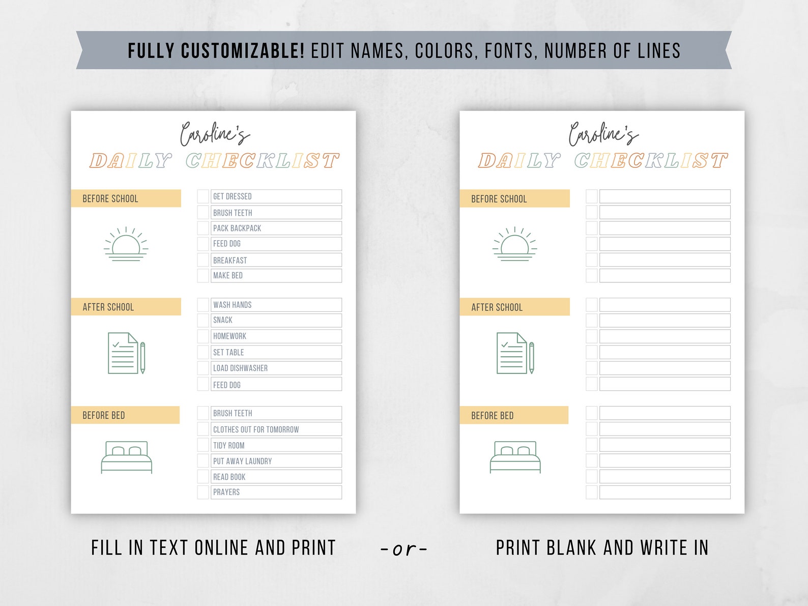 Editable Kids Daily Routine Checklist Back to School Routine Chore ...