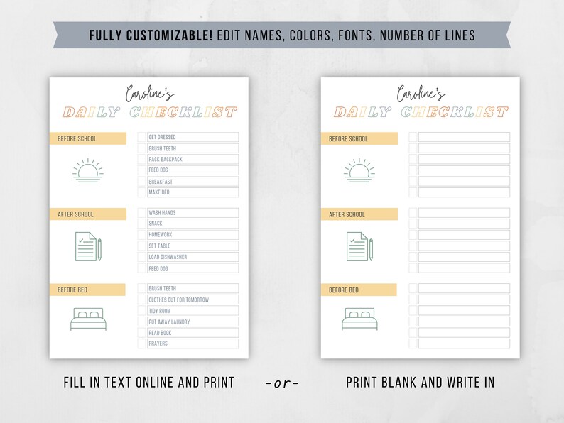 Editable Kids Daily Routine Checklist | Back to School Routine | Chore ...