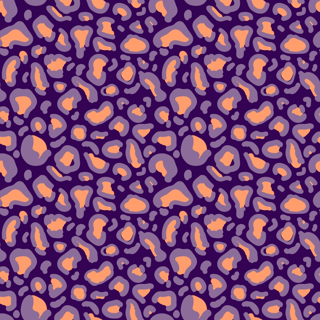 Halloween Leopard Print Seamless Pattern: Purple & Orange (PNG Digital ...
