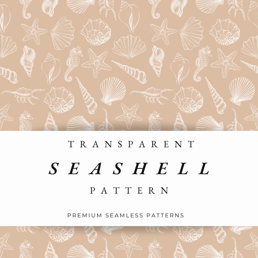 White Seashell Transparent Seamless Pattern, Ocean Transparent Seamless ...