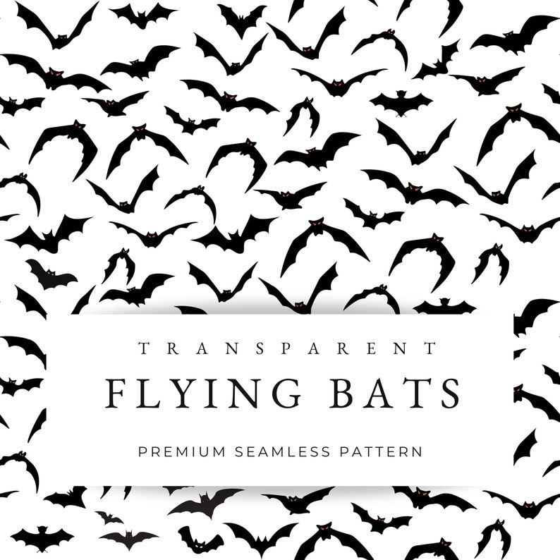 Black Flying Bats Seamless Pattern: Halloween Texture (PNG Digital ...