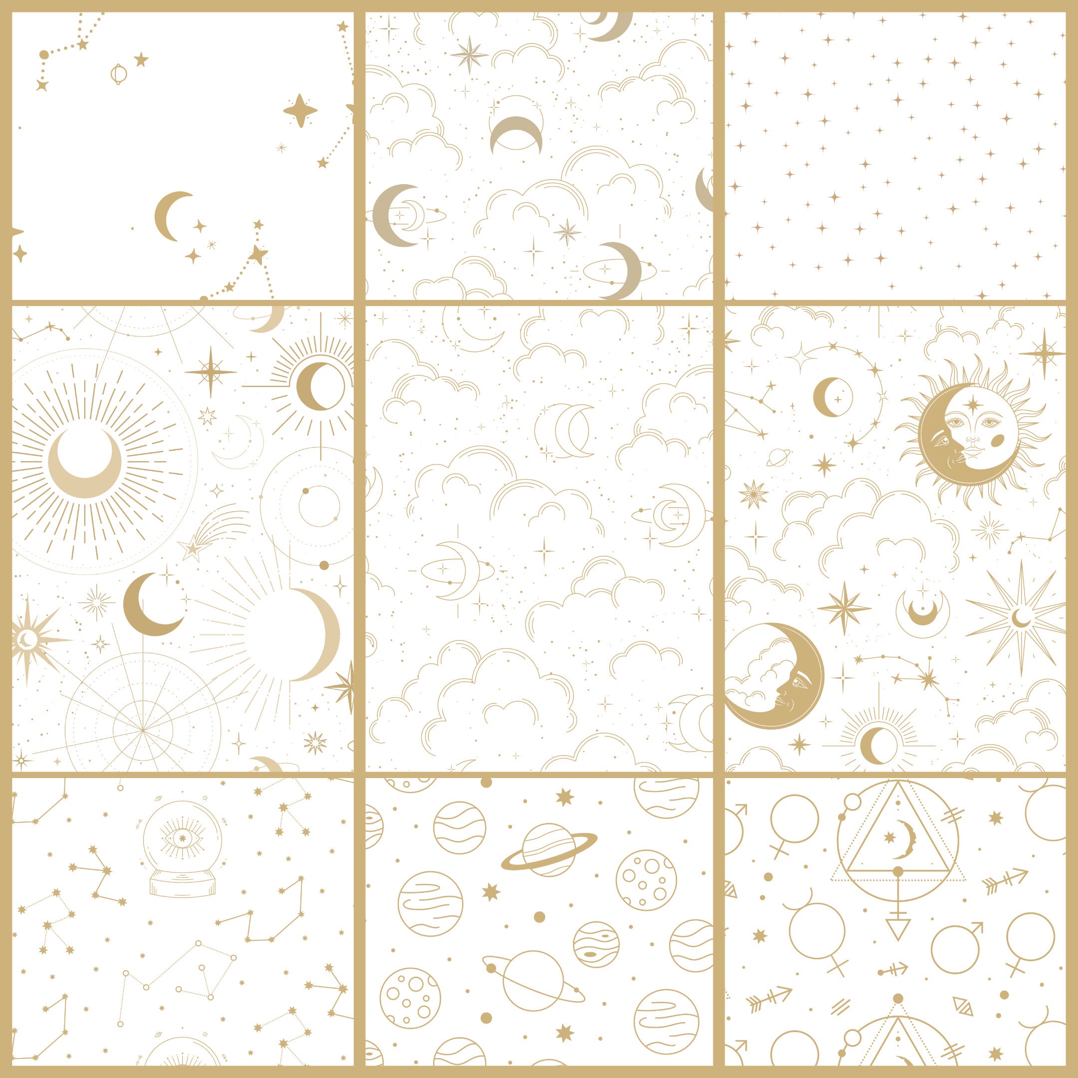 Golden Celestial Seamless Patterns: Scrapbook Paper (PNG Digital ...