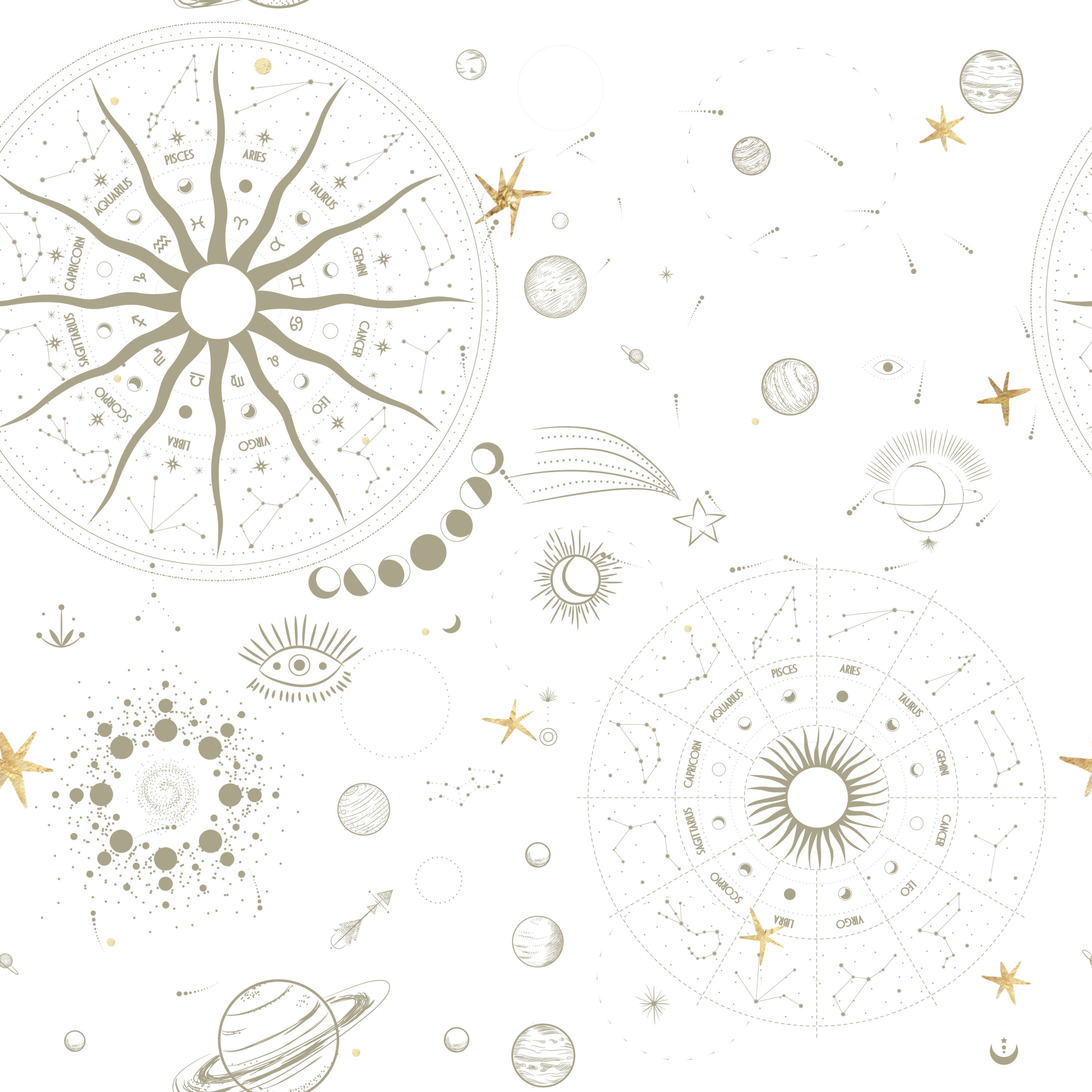 Celestial Seamless Pattern, Golden Repeat Pattern, Transparent Seamless ...