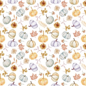 Autumn Transparent Pumpkin Seamless Pattern, Watercolor Floral Seamless ...