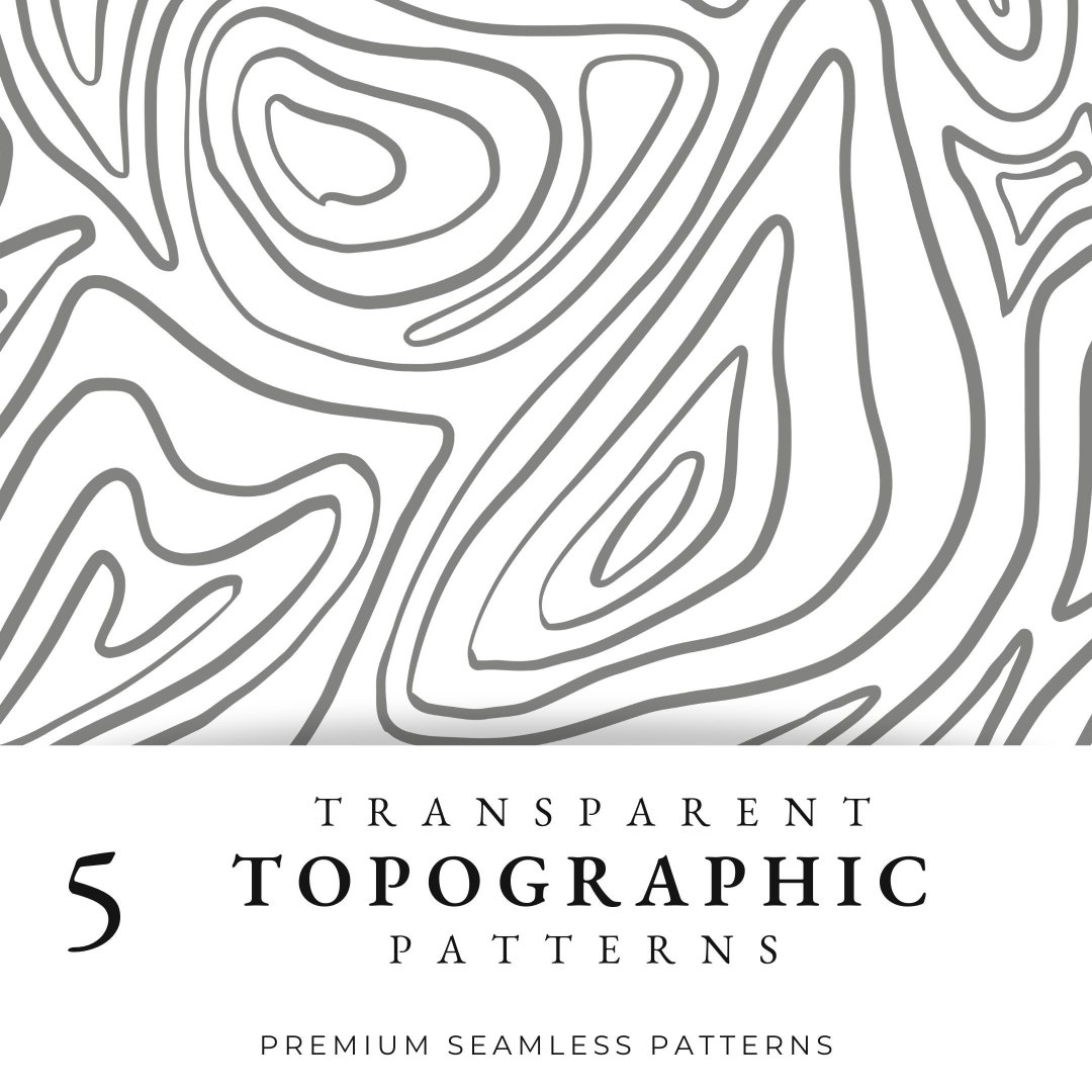 Gray Topography Seamless Pattern: Transparent Map Design (PNG Digital ...
