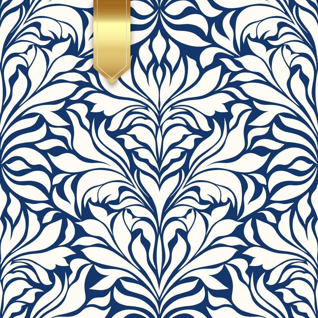 Blue Damask Seamless Pattern: Blue Minimalist Design (PNG Digital Paper ...