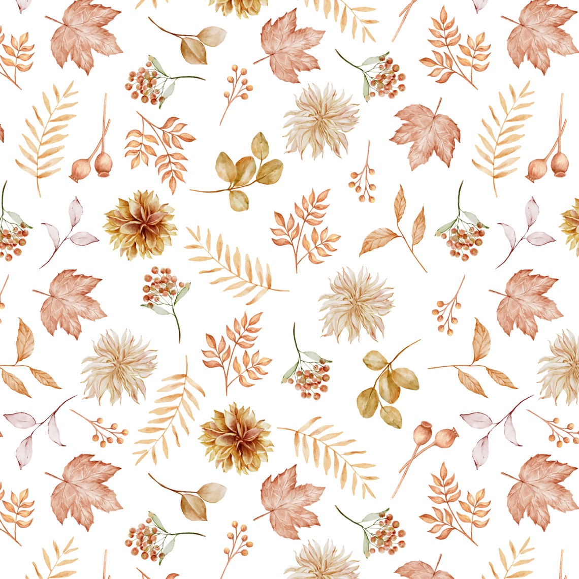 Autumn Leaves Floral Transparent Seamless Pattern Watercolor - Etsy