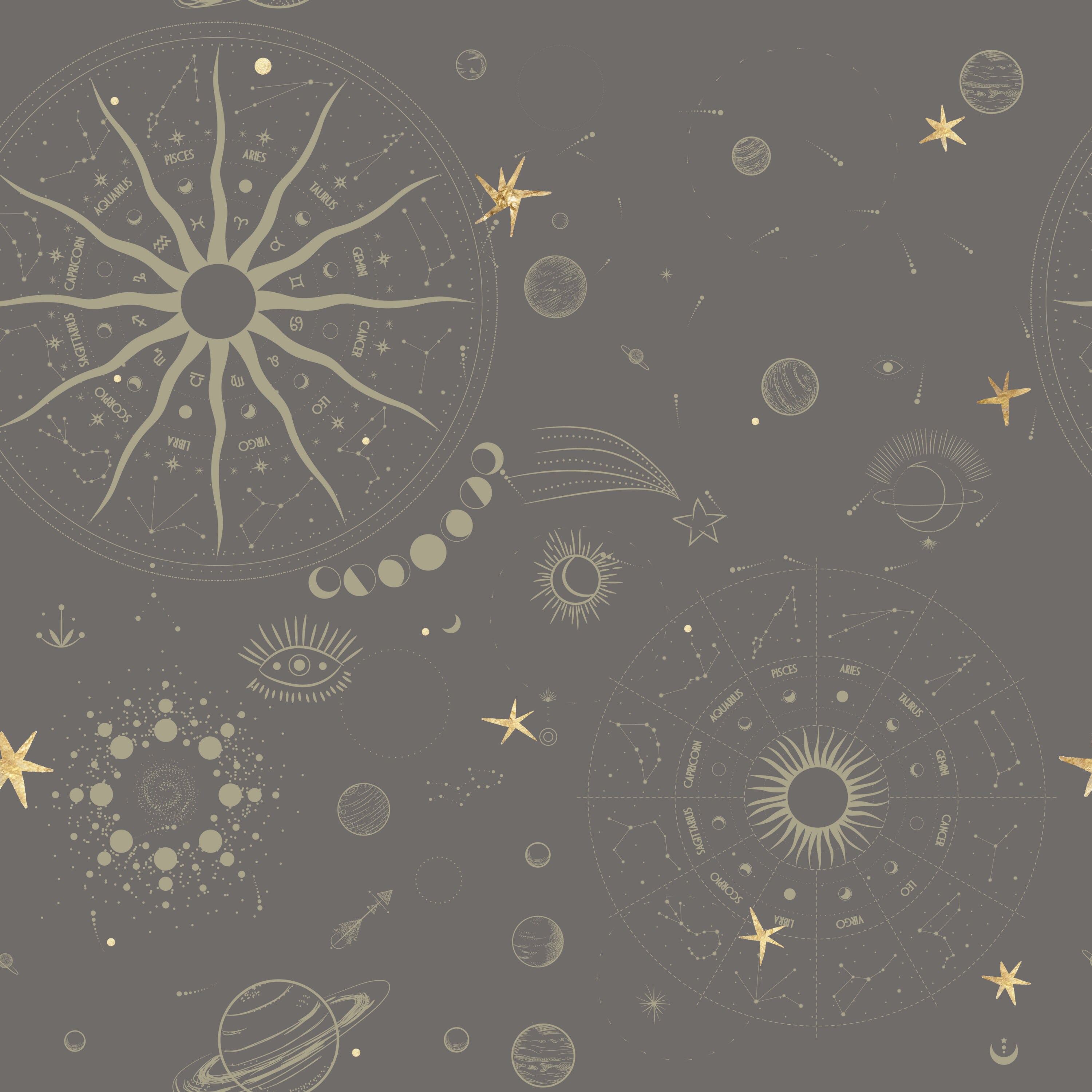 Celestial Seamless Pattern, Golden Repeat Pattern, Transparent Seamless ...