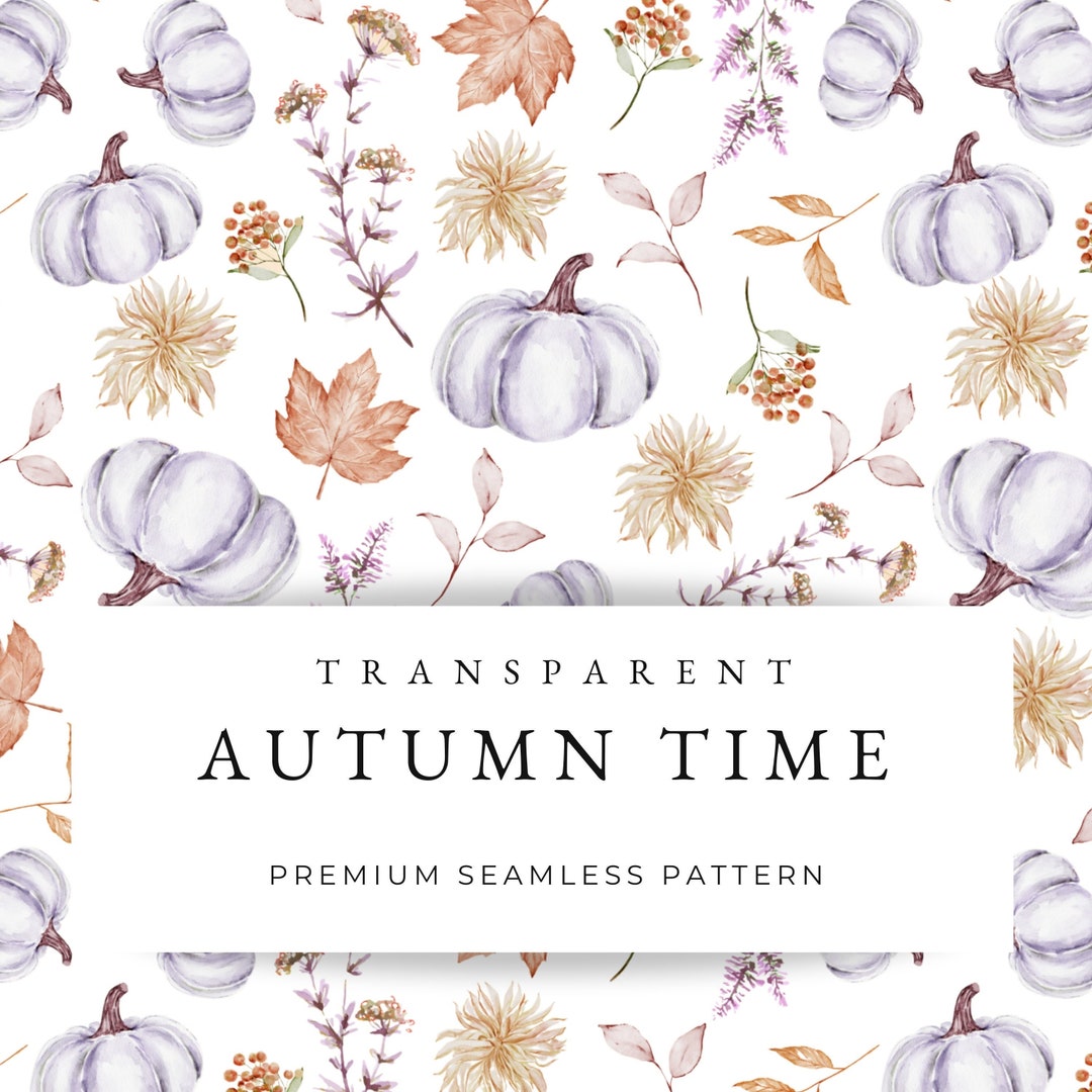 Autumn Purple Pumpkin Transparent Seamless Pattern, Watercolor Floral ...