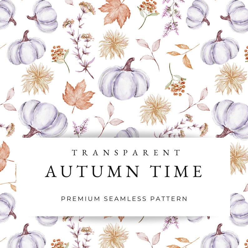 Autumn Purple Pumpkin Transparent Seamless Pattern Watercolor - Etsy