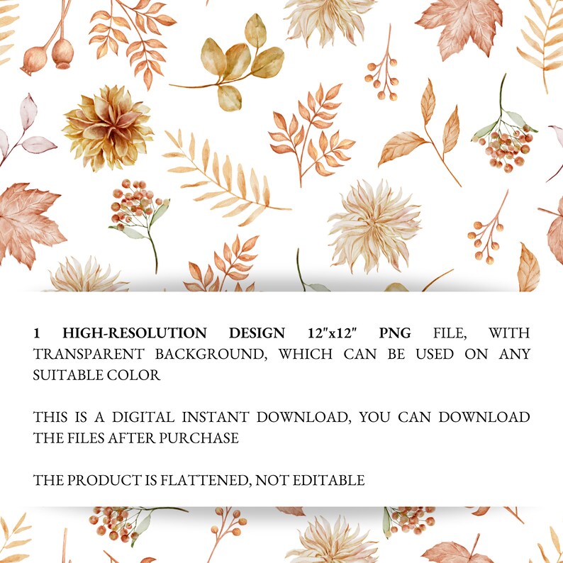 Autumn Leaves Floral Transparent Seamless Pattern Watercolor - Etsy