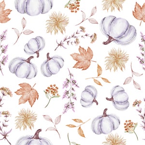 Autumn Purple Pumpkin Transparent Seamless Pattern, Watercolor Floral ...