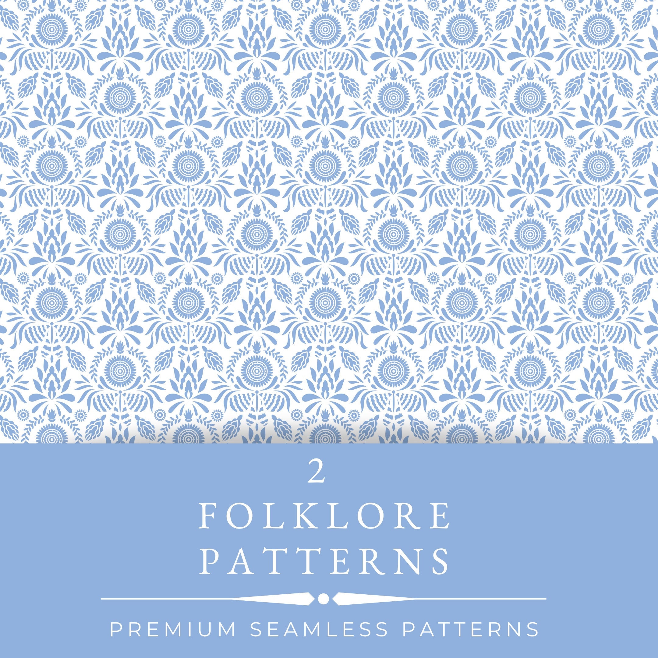 Folklore Blue Seamless Pattern Floral Repeat Pattern - Etsy