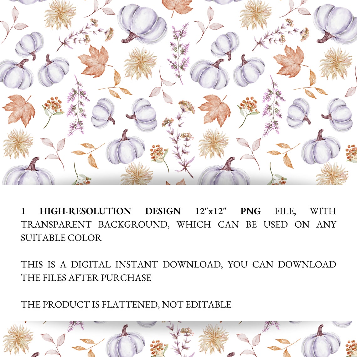 Watercolor Autumn Pumpkin Floral Seamless Pattern (PNG Digital Download ...
